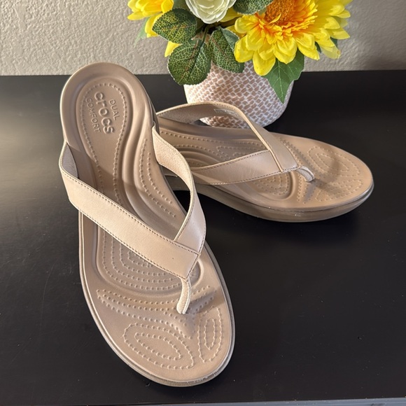 CROCS | Shoes | Crocs Womens Tan Flip Flops | Poshmark